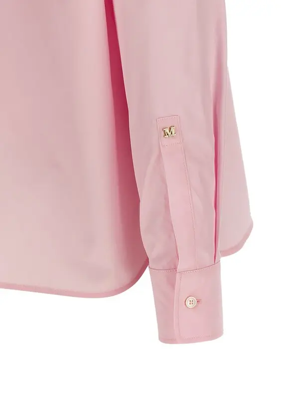 Max Mara Mxmmaroso Cotton Poplin Shirt With Metal Logo Appliqu - Pink