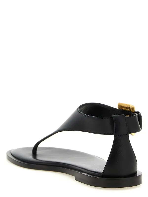 Balmain Anthem" Lambskin Thong Sandals With Logo Buckle