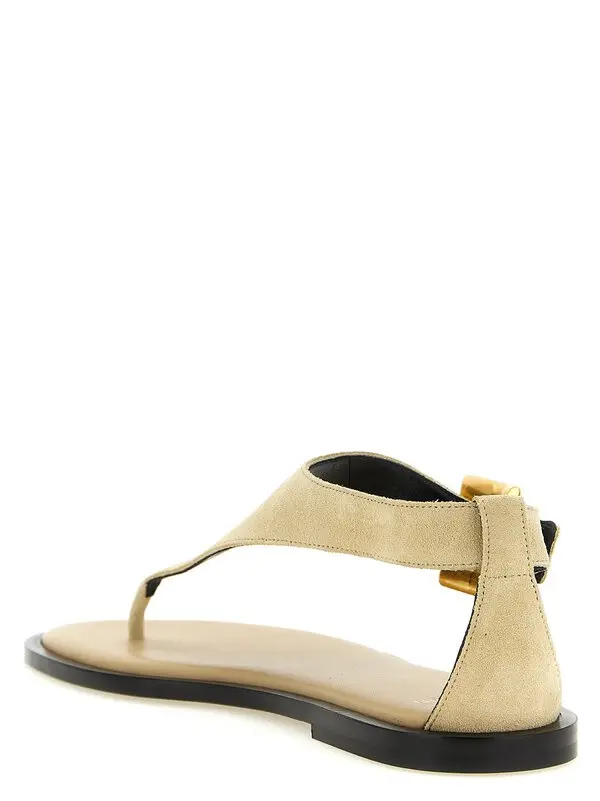 Balmain Anthem" Lambskin Thong Sandals With Logo Buckle - Cream