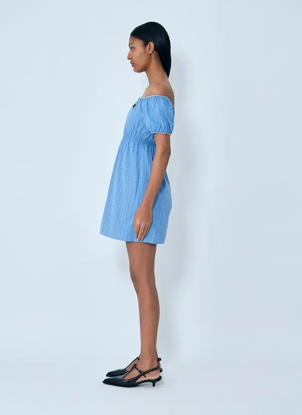 Miu Miu Off-shoulder Plaid Mini Dress