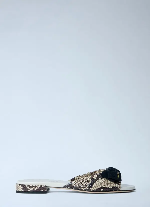 Prada Textured Slide Sandals With Bow Detail
