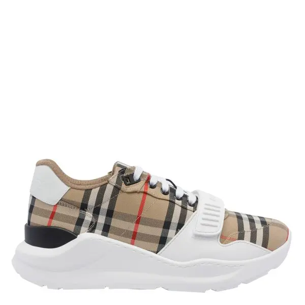 Burberry Beige Check Print Fabric Lace-up Sneakers - Cream