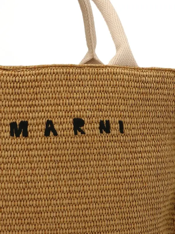 Marni Mini Tote Raffia Shopping Bag - Cream