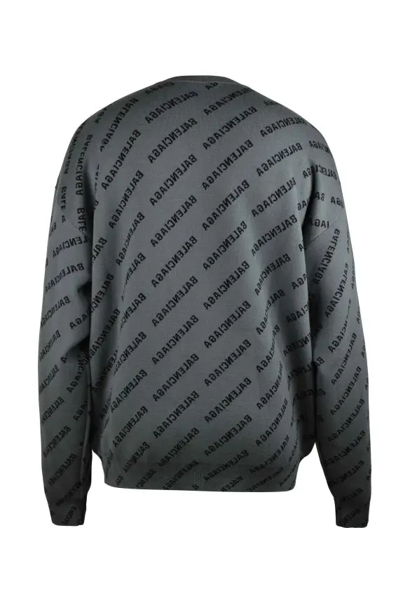 Balenciaga Grey Monogram Logo Wool Sweater