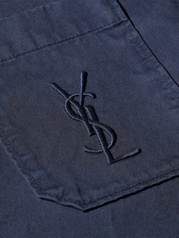 Saint Laurent Cotton Linen Gabardine Cassandre Overshirt - Blue