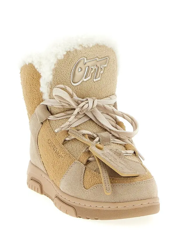 Off-White Suede Winter Ankle Boots With Shearling Lining - Cream
