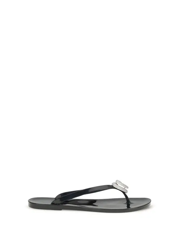 Mach & Mach Double Heart Embellished Thong Sandals - Black