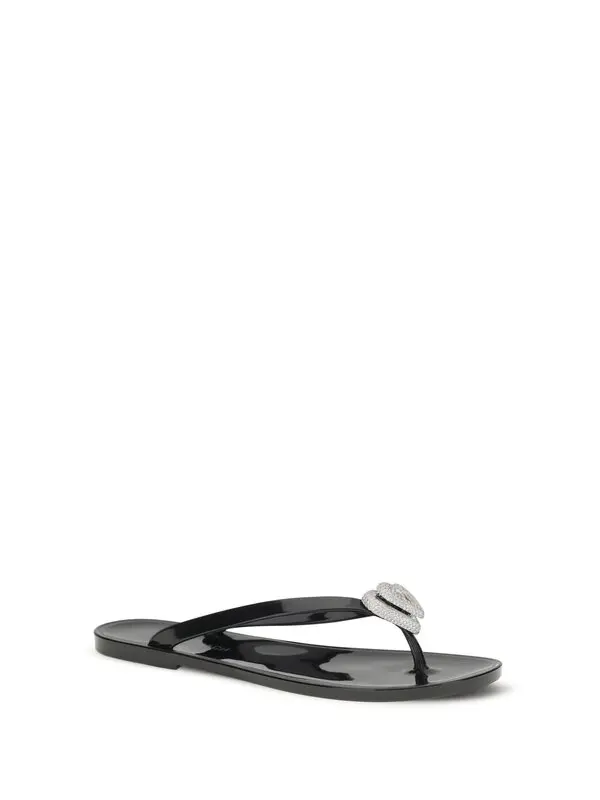 Mach & Mach Double Heart Embellished Thong Sandals - Black