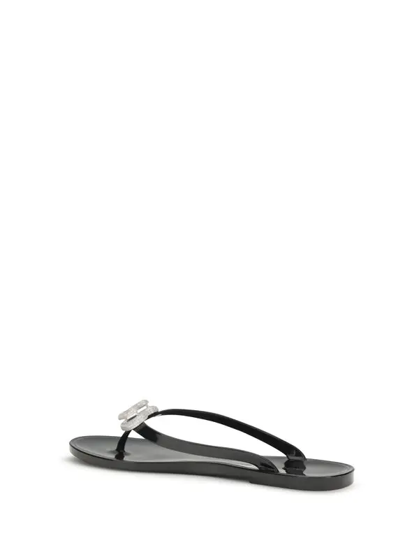 Mach & Mach Double Heart Embellished Thong Sandals - Black
