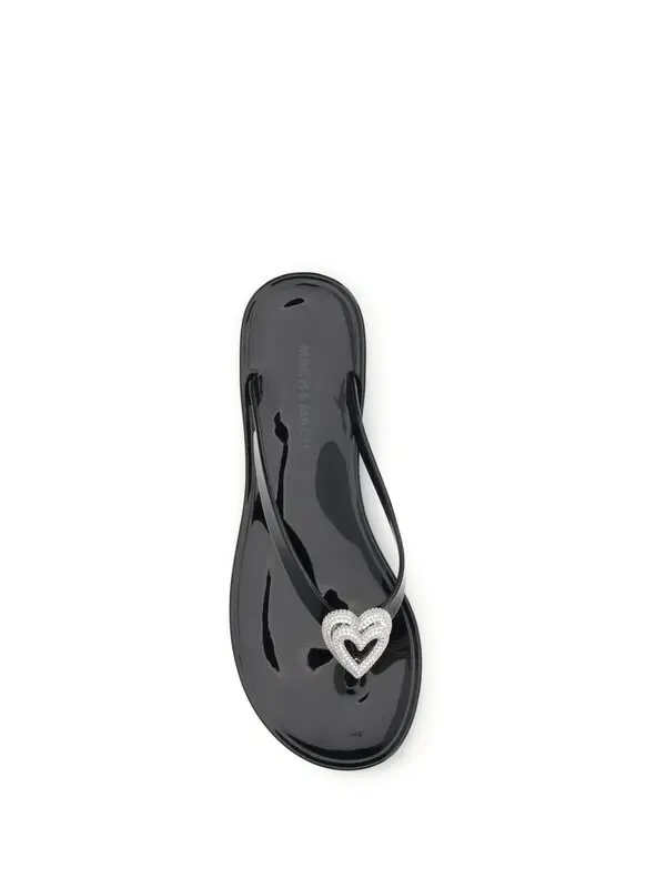 Mach & Mach Double Heart Embellished Thong Sandals - Black