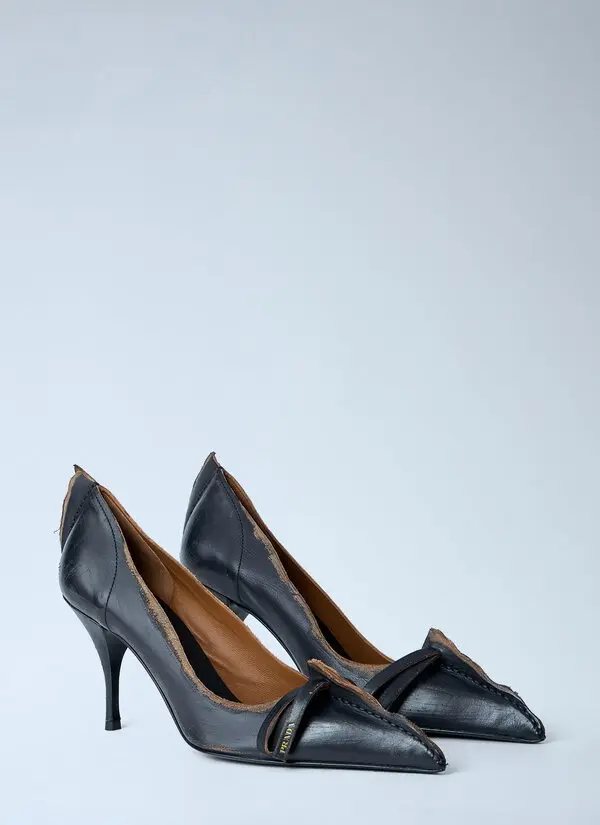 Prada Antiqued Leather Pointed Toe Stiletto Pumps