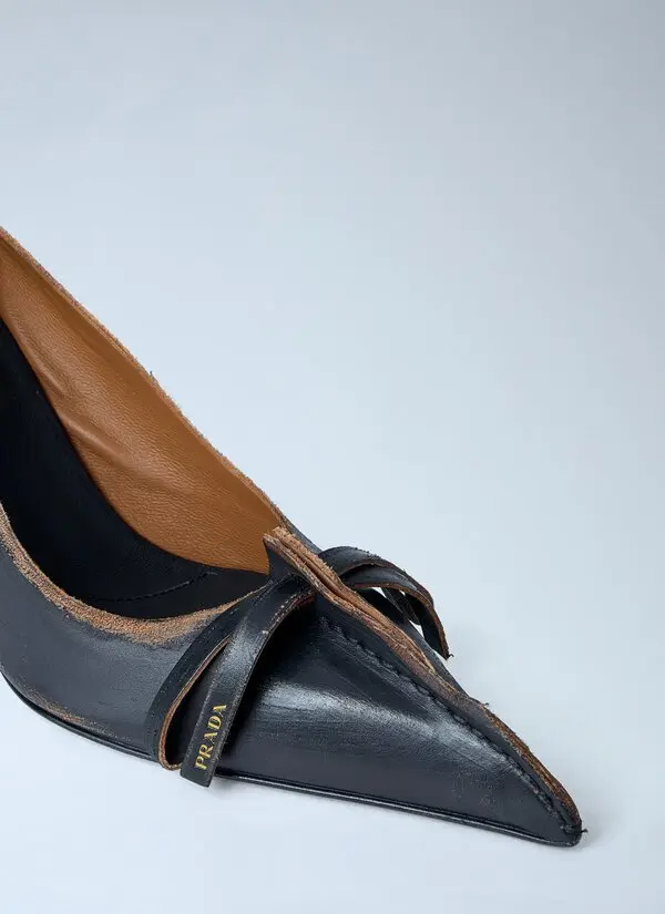 Prada Antiqued Leather Pointed Toe Stiletto Pumps
