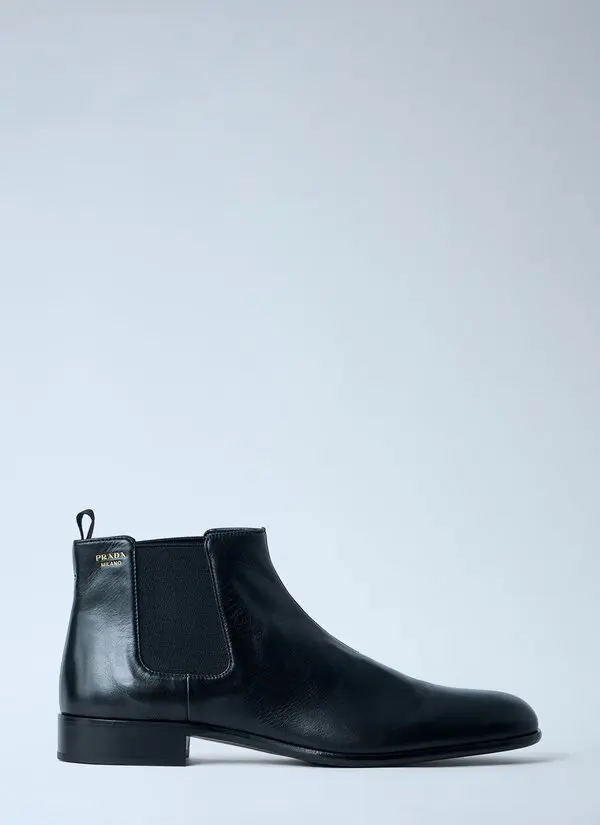 Prada Leather Chelsea Boots With Elastic Side Panels - Black