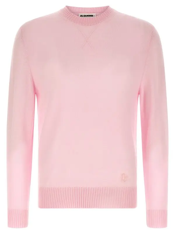 JIL SANDER Logo Embroidery Crew Neck Sweater - Pink