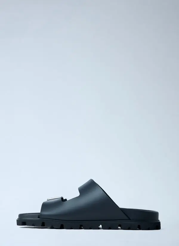 Prada Double Strap Rubber Slides With Adjustable Buckle - Black