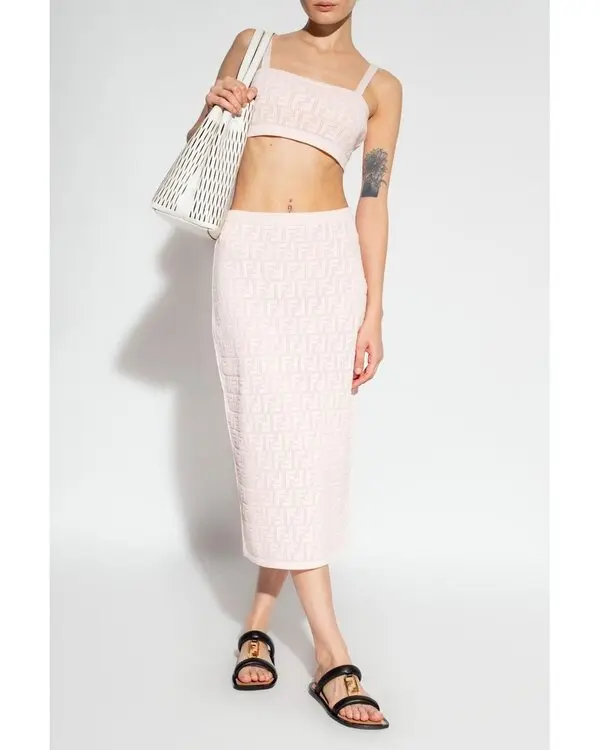Fendi Ff Monogram Knit Crop Top And Midi Skirt Set