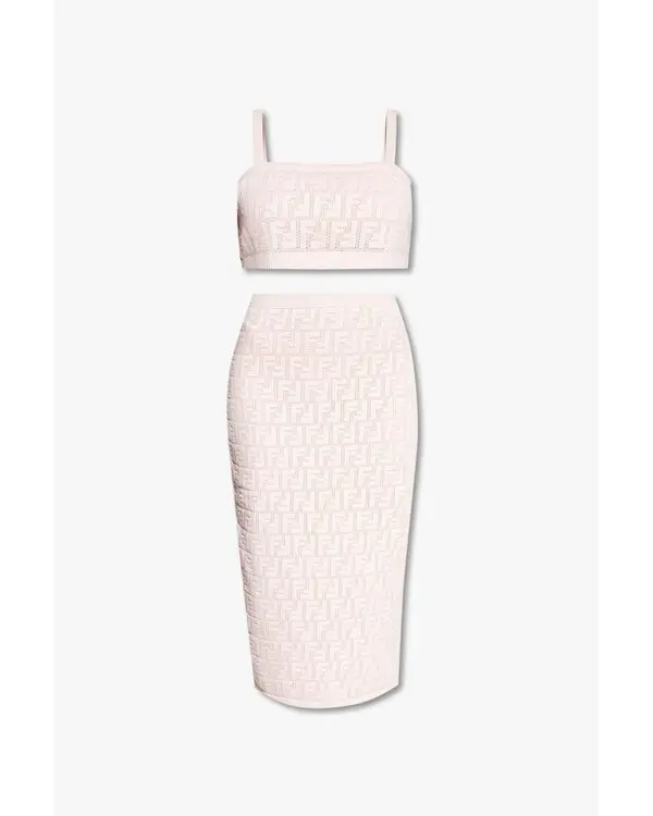 Fendi Ff Monogram Knit Crop Top And Midi Skirt Set