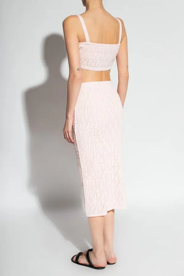 Fendi Ff Monogram Knit Crop Top And Midi Skirt Set