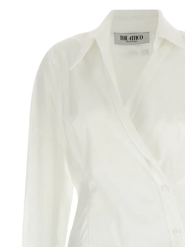 Attico Asymmetrical Button-up Shirt Dress With Tie Detail - White