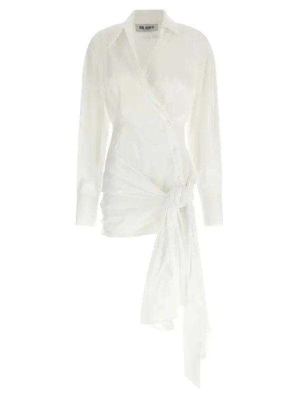 Attico Asymmetrical Button-up Shirt Dress With Tie Detail - White