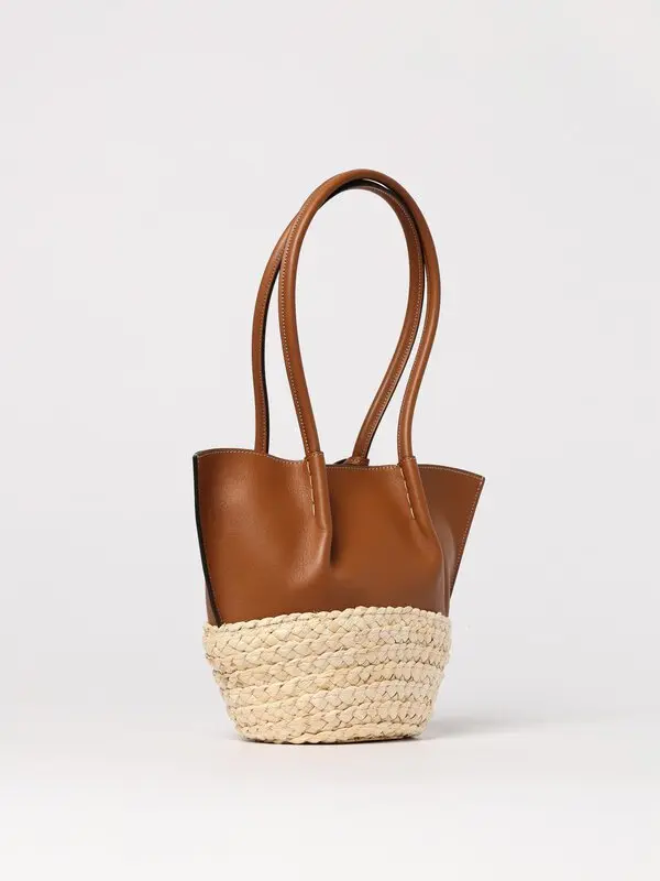 TOD'S Two-tone Leather And Raffia Small Shopping Bag