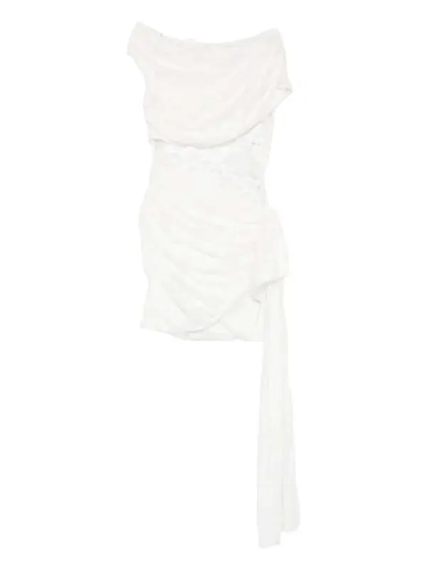 SELF-PORTRAIT Lace Draped Asymmetrical Hem Dress - White