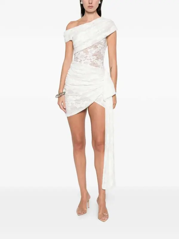 SELF-PORTRAIT Lace Draped Asymmetrical Hem Dress