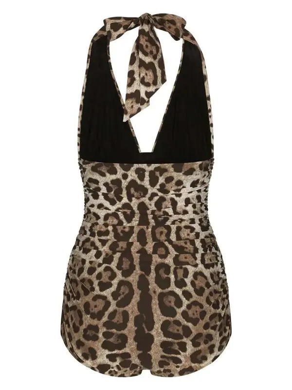 Dolce & Gabbana Halterneck Animal Print One-piece Swimsuit - Multicolor