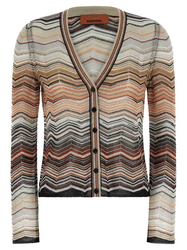 Missoni Chevron Lamé Cardigan With Sequins - Brown