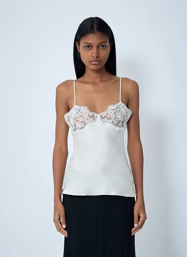 Chloé Silk Satin And Lace V-neck Camisole - White
