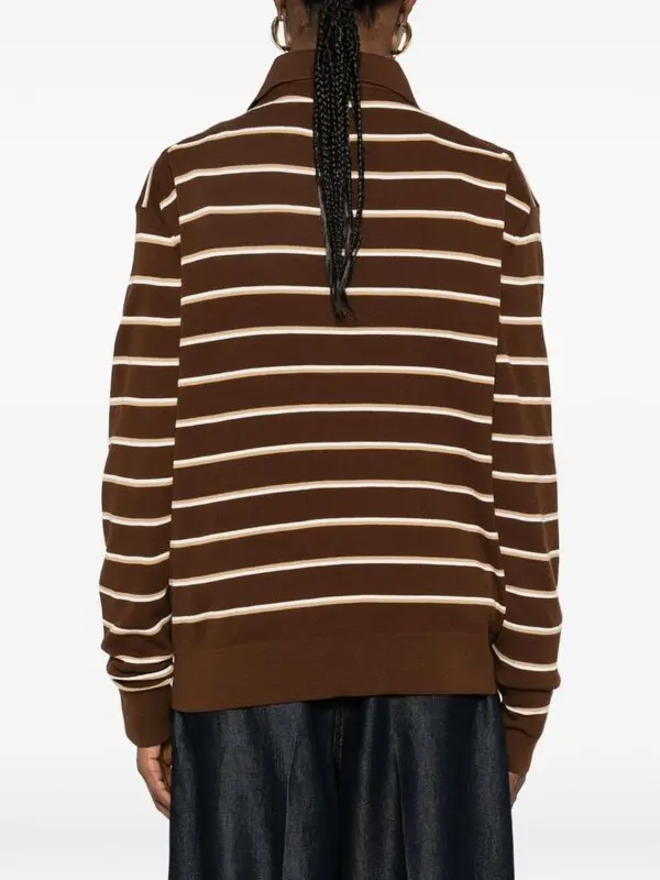 Miu Miu Embroidered Striped Stretch Cotton Blend Polo Shirt