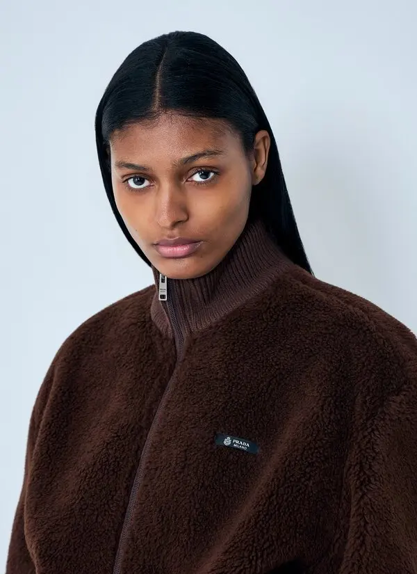 Prada High-neck Fleece Jacket - Brown