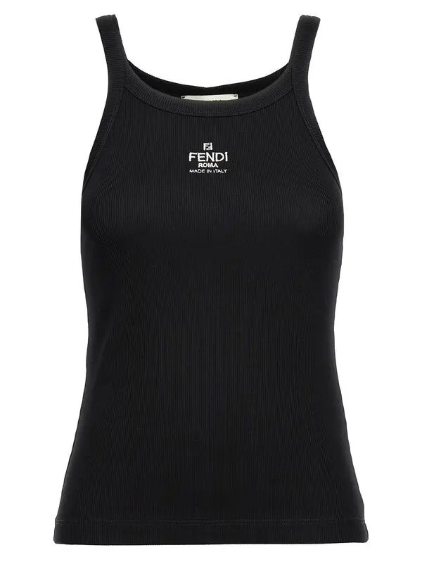 Fendi Ribbed Cotton Tank Top With Logo Embroidery