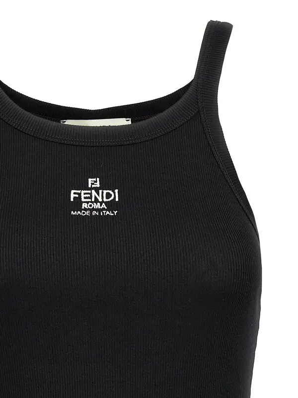 Fendi Ribbed Cotton Tank Top With Logo Embroidery