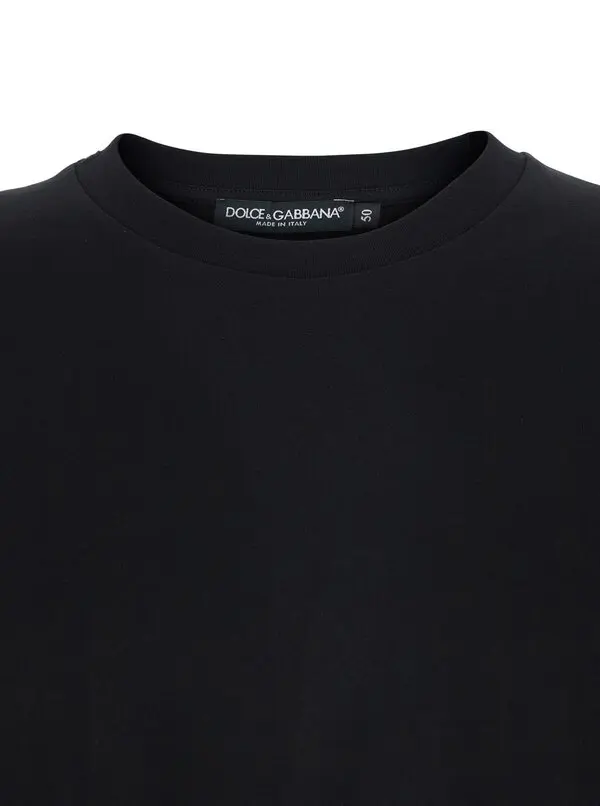Dolce & Gabbana Crew Neck T-shirt With Back Logo Patch In Cotton