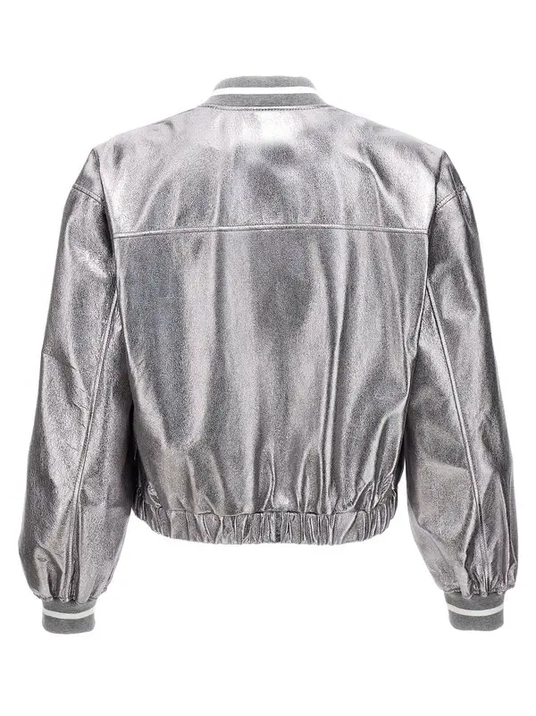 Brunello Cucinelli Laminated Leather Bomber Jacket - Silver