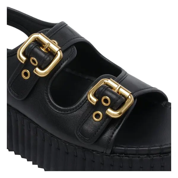 Chloé Nama Wedge Sandals With Gold Tone Hardware - Black