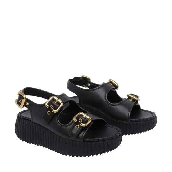 Chloé Nama Wedge Sandals With Gold Tone Hardware - Black