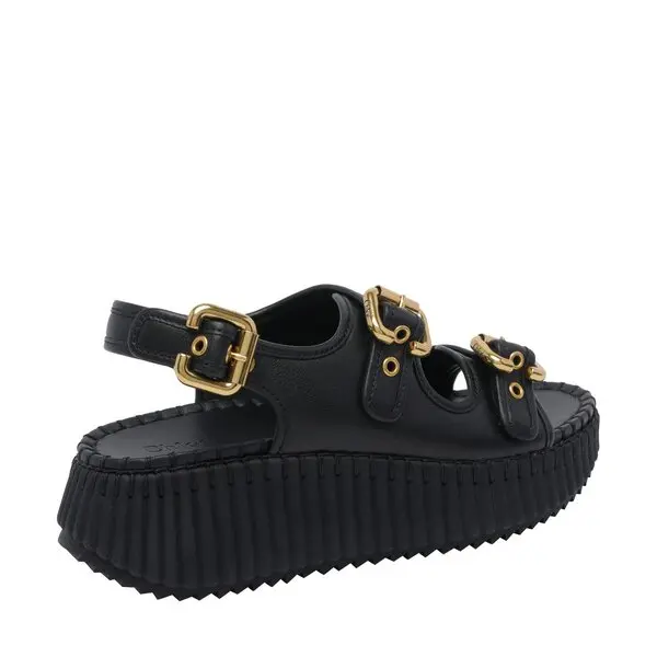 Chloé Nama Wedge Sandals With Gold Tone Hardware - Black