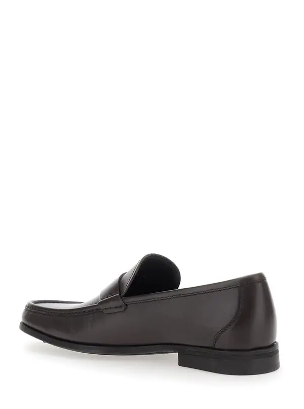 FERRAGAMO Leather Loafers With Gancini Detail - Brown