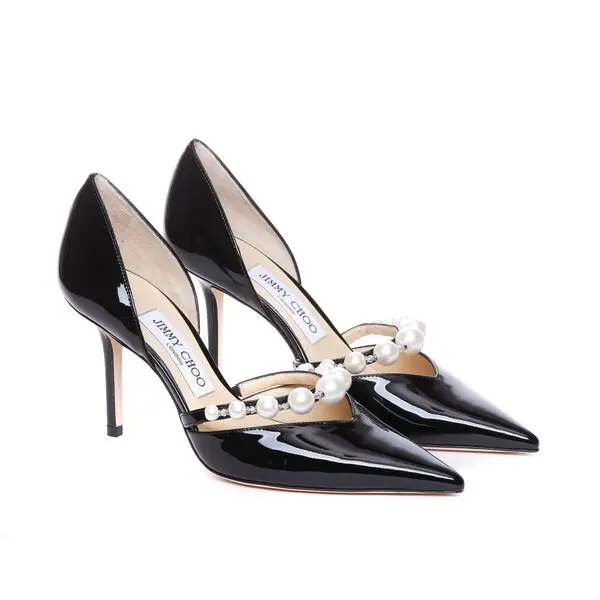 JIMMY CHOO Aurelie 85mm Patent Leather Pumps With Pearl Embellishment