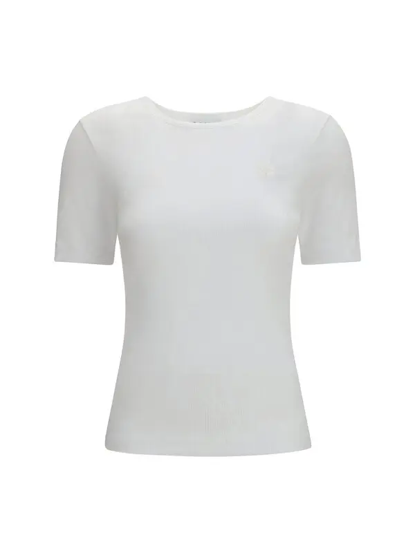 GANNI Ribbed Cotton T-shirt With Logo Embroidery