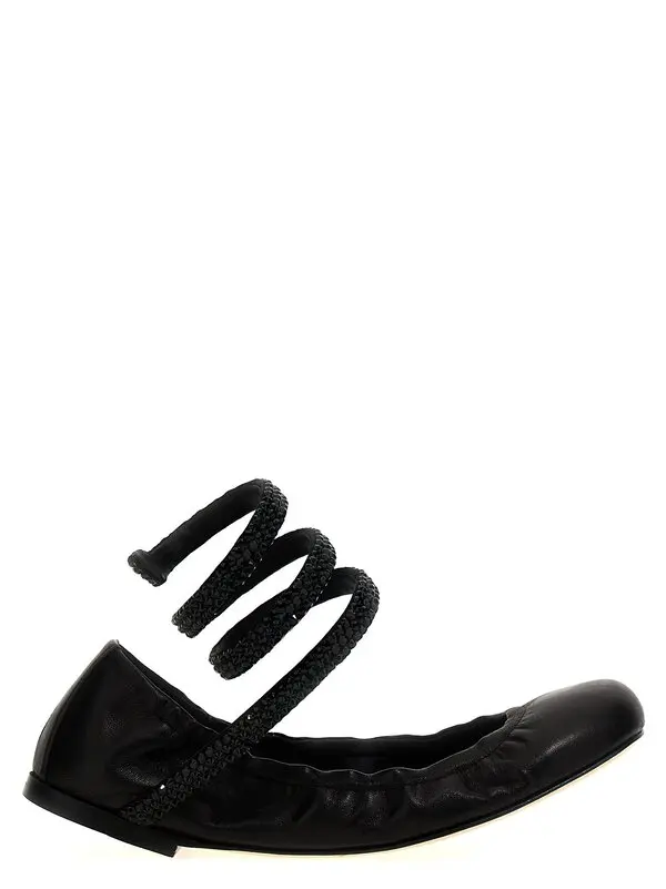 Rene Caovilla Cleo' Embellished Leather And Satin Ballet Flats - Black