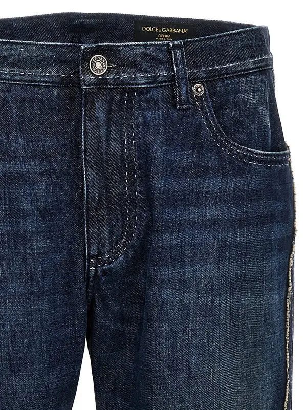 Dolce & Gabbana Fringed Stitching Skinny Leg Jeans