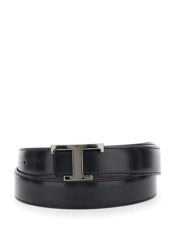 TOD'S Leather Belt With T Logo Plaque - Multicolor