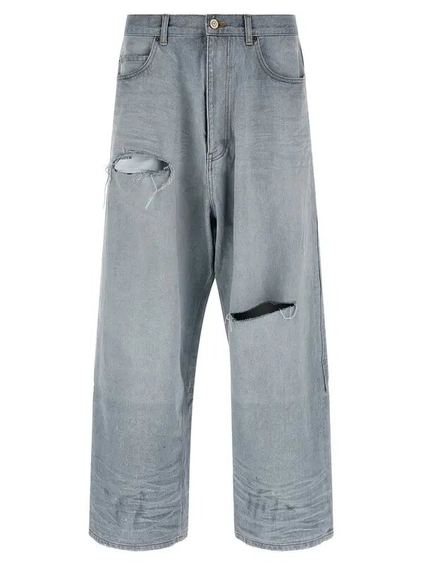 Balenciaga Minimal Baggy Jeans With Rips And Contrast Stitching