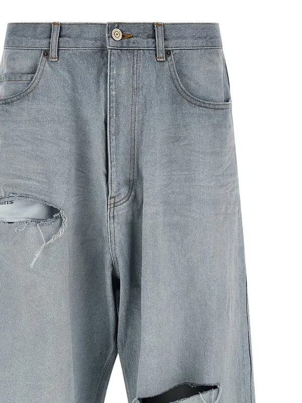 Balenciaga Minimal Baggy Jeans With Rips And Contrast Stitching