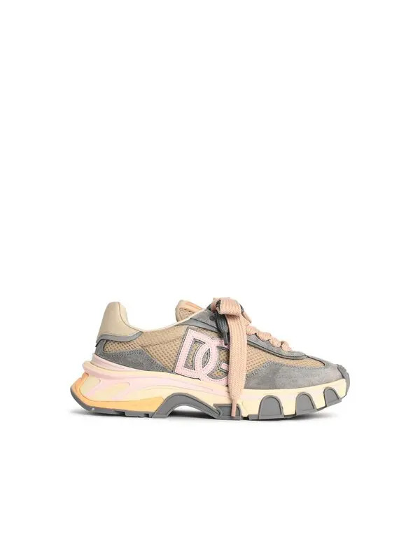 Dolce & Gabbana Airmaster' Sneakers In Beige And Grey Fabric And Leather - Cream