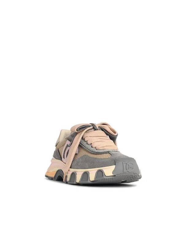 Dolce & Gabbana Airmaster' Sneakers In Beige And Grey Fabric And Leather - Cream