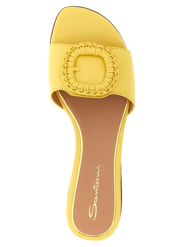 Santoni Corolle Leather Sandals With Woven Detail - Yellow